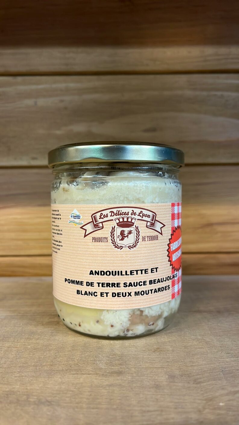 Andouillette et pommes de terre sauce beaujolais blanc et deux ...